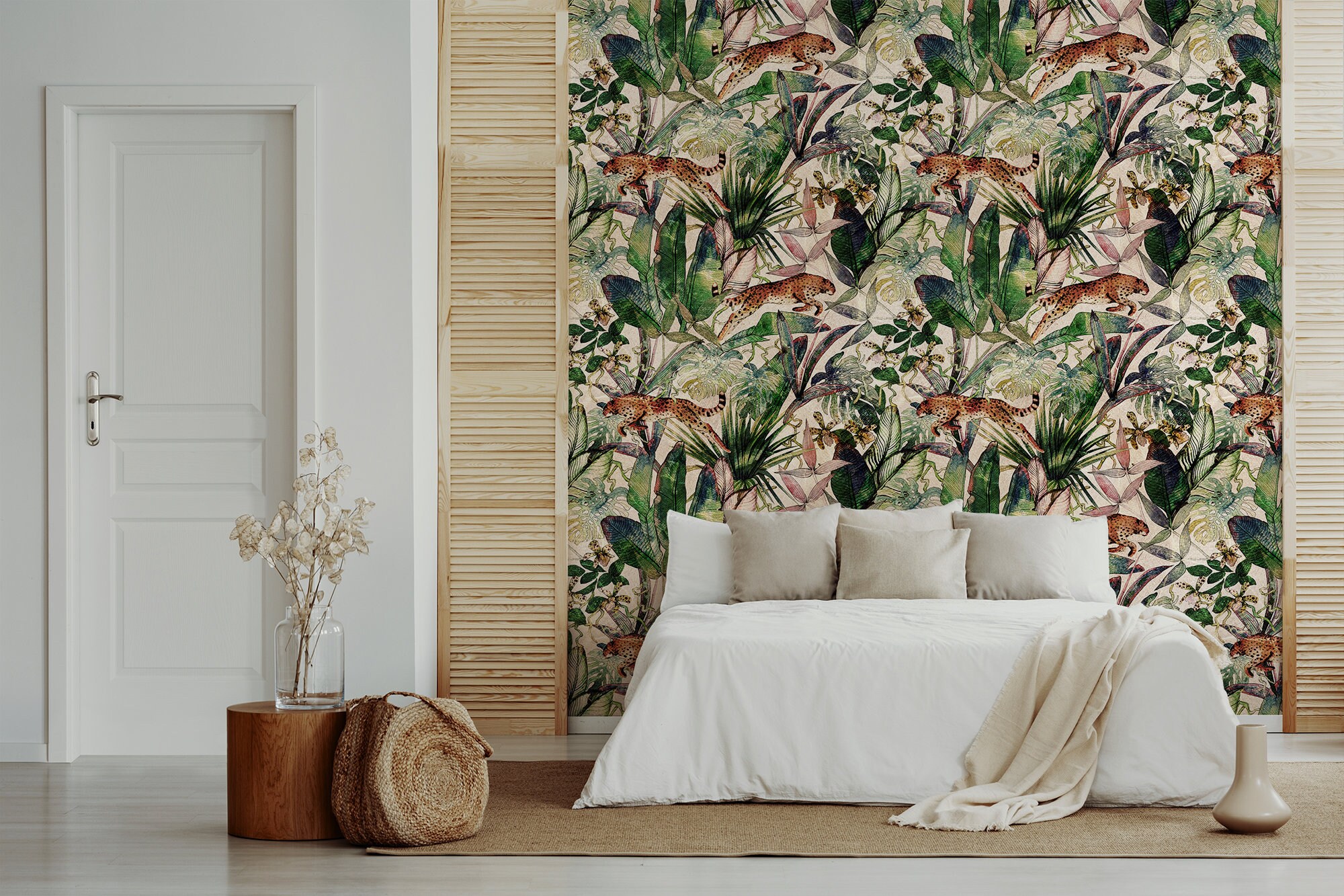 Tropical fauna and flora pattern peel and stick wall mural | Etsy