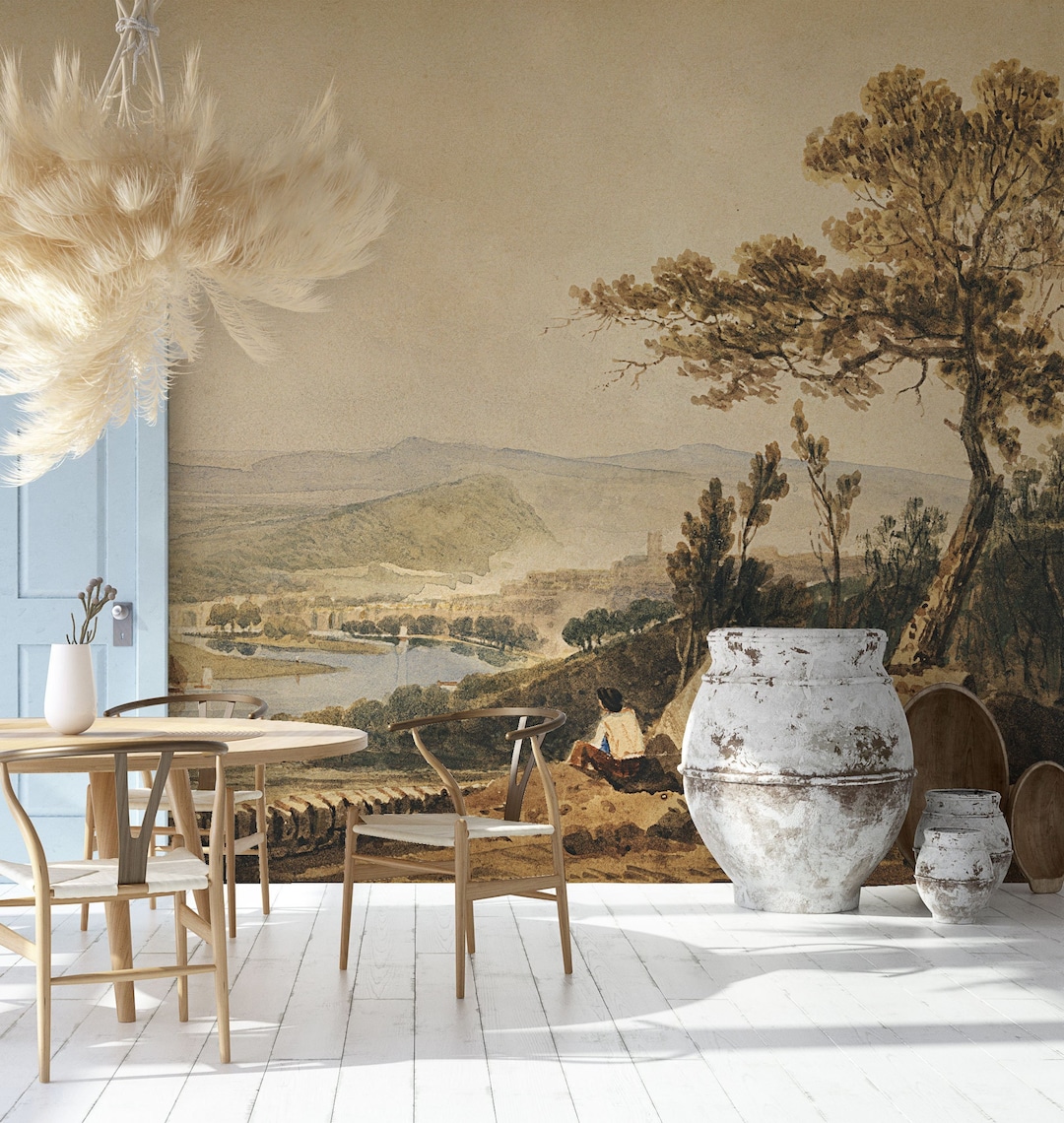 Vintage Landscape Wallpaper, Painting Wall Mural | Peel and Stick (self ...