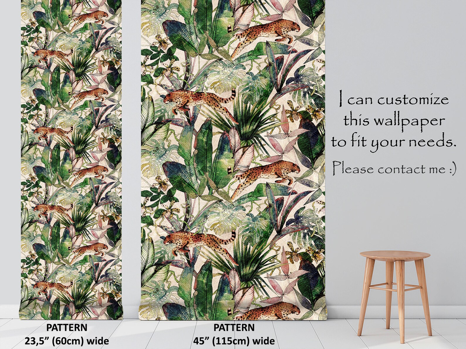 Tropical Fauna and Flora Pattern Peel and Stick Wall Mural | Etsy