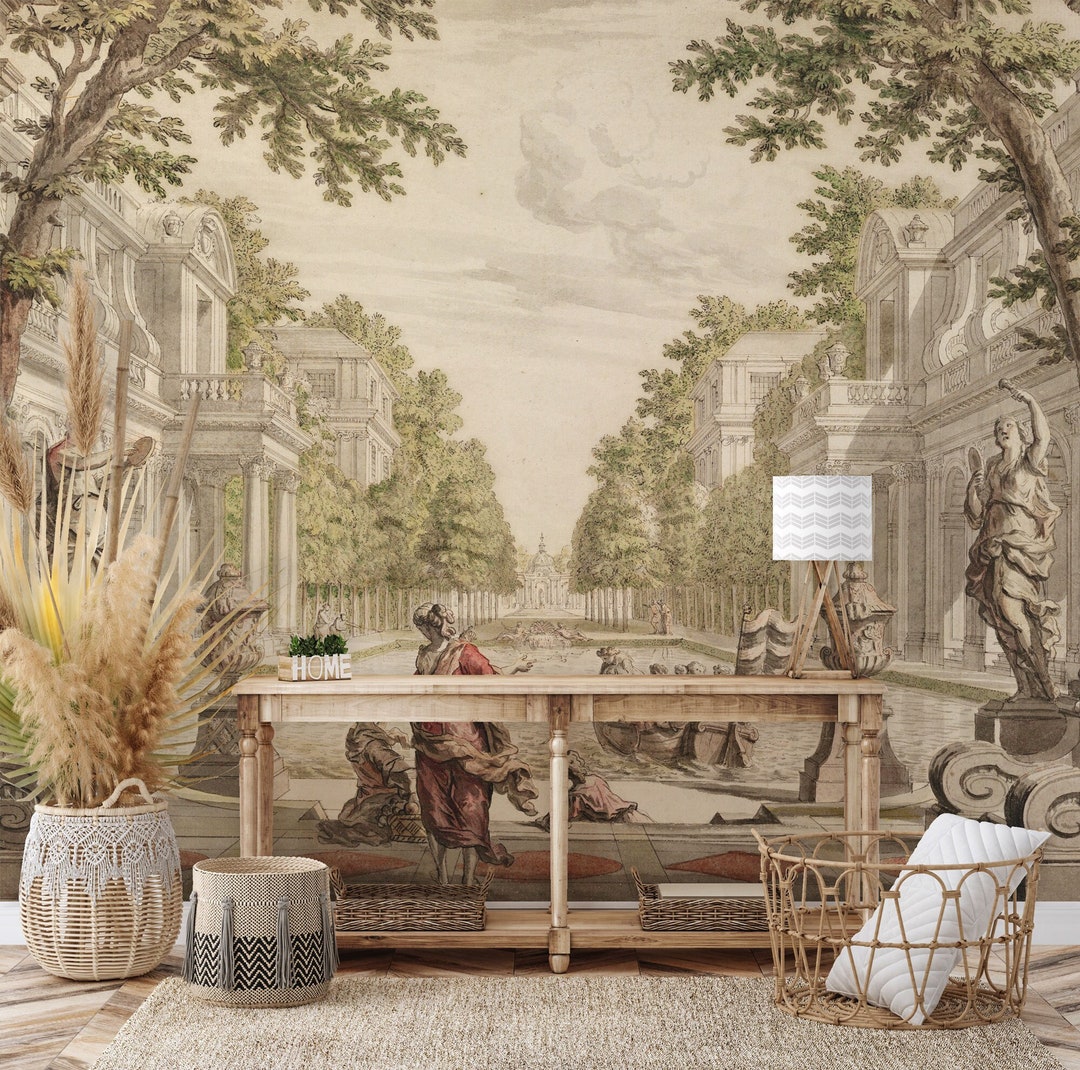 Old Painting Landscape Wallpaper, Classic Scenic Wall Mural | Peel and ...