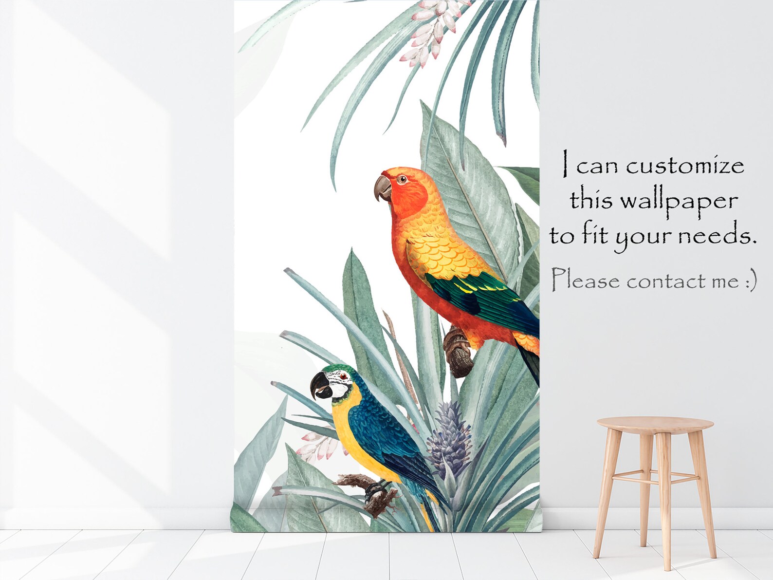 Tropical Wallpaper With Parrots, Self Adhesive, Peel and Stick ...