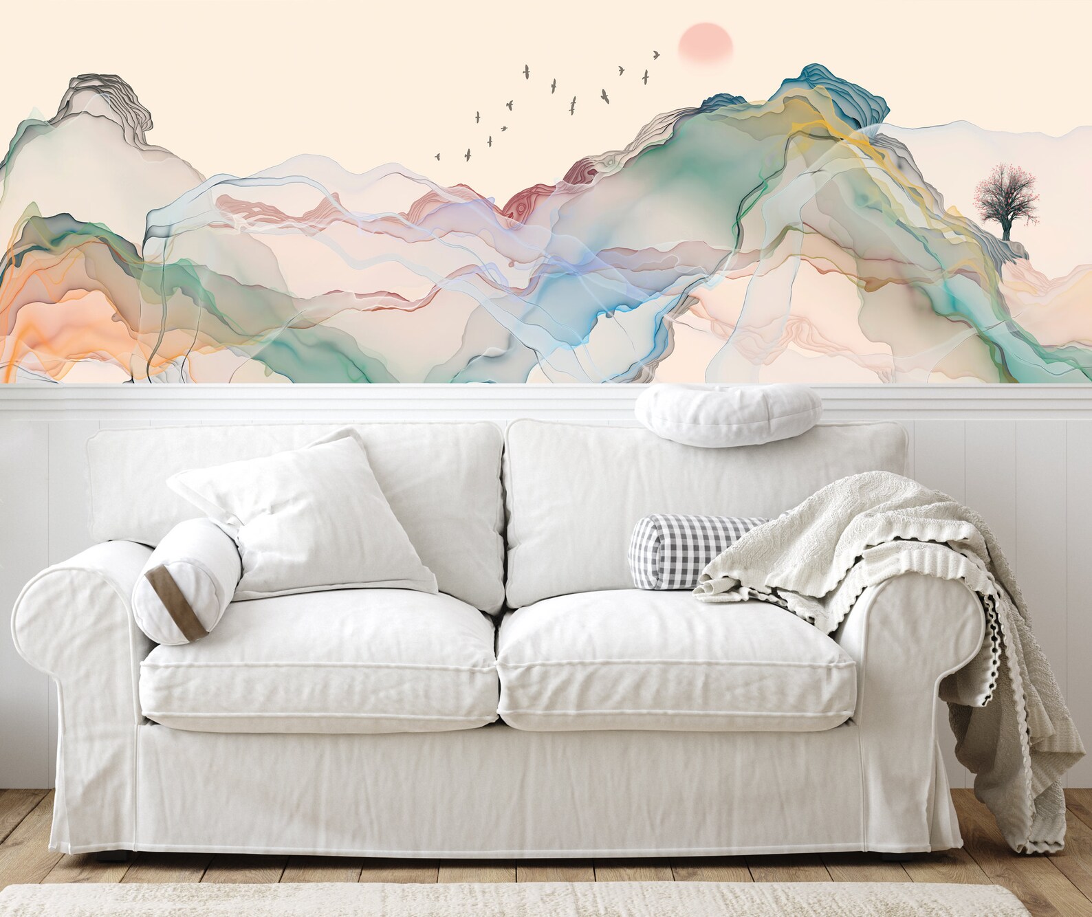 Abstract Japanese Art Wallpaper, Painted Landscape Mural | Self ...