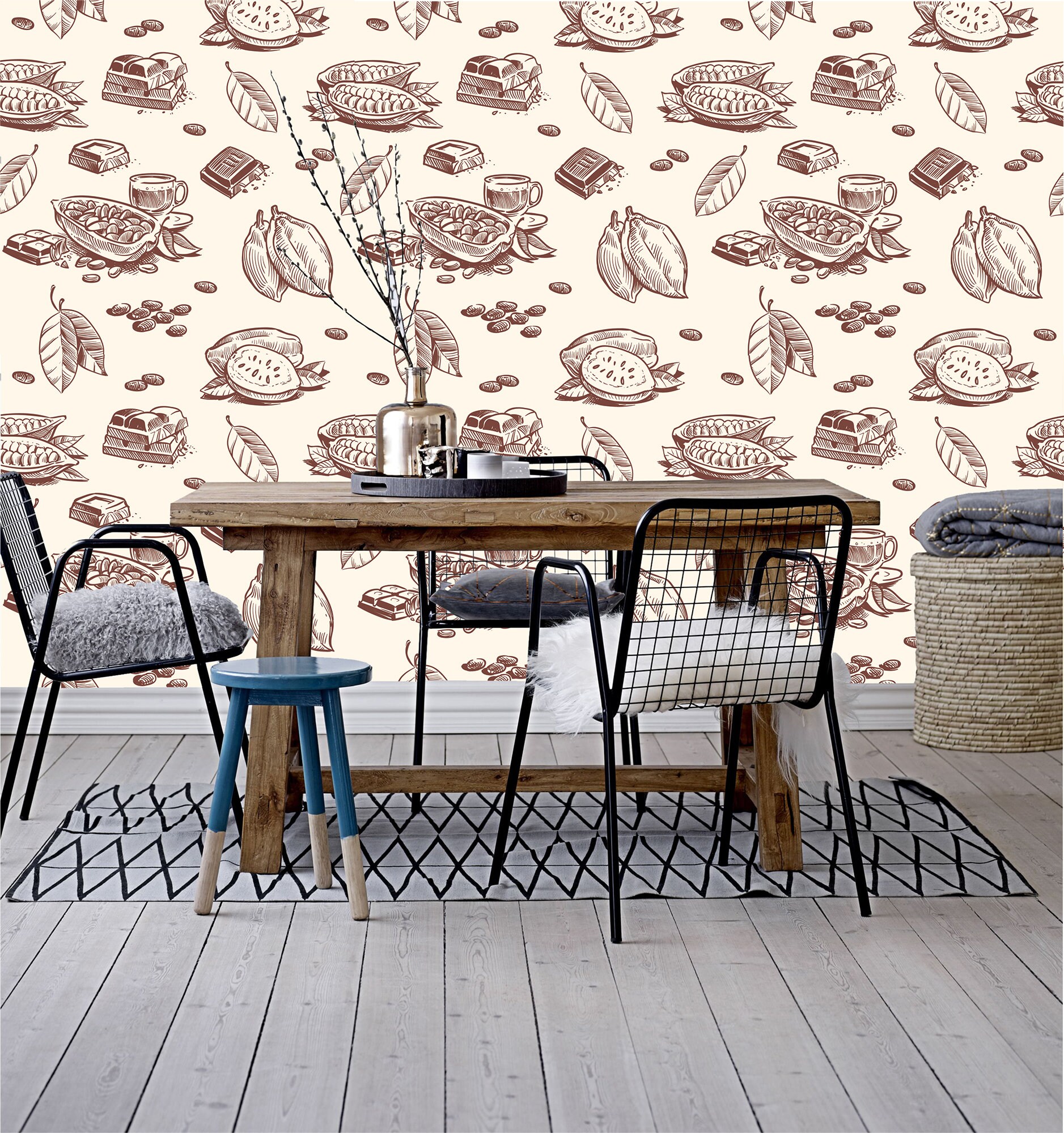 Cocoa Bean Wallpaper, Cacao Fruit Pattern, Peel and Stick Wall Mural - Etsy
