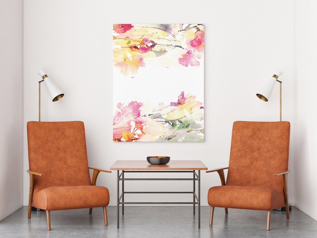 Pastel Pink & Yellow Watercolor Flowers, Canvas Print, Botanical Print ...