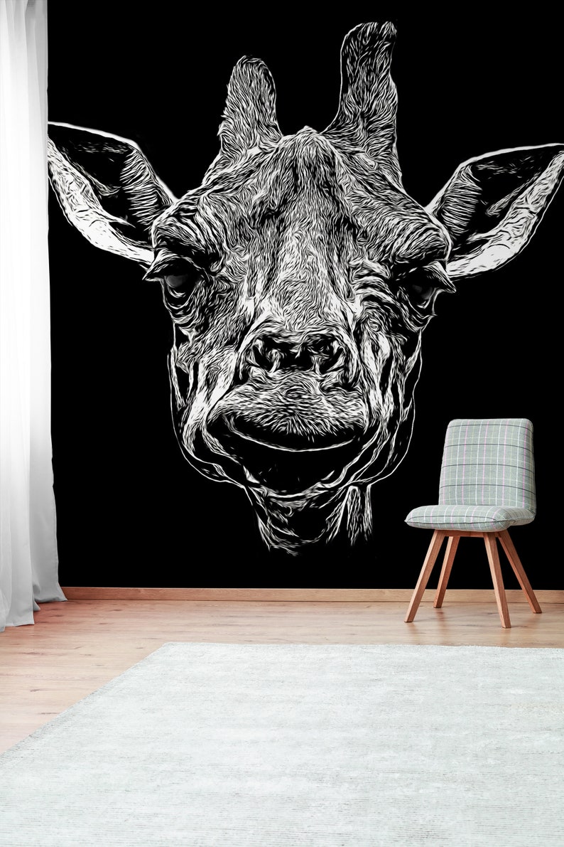 Dark Wallpaper With Gray Giraffe Self Adhesive Peel and - Etsy