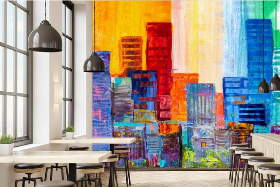 Abstract Painting of Urban Skyscrapers Wallpaper - Etsy