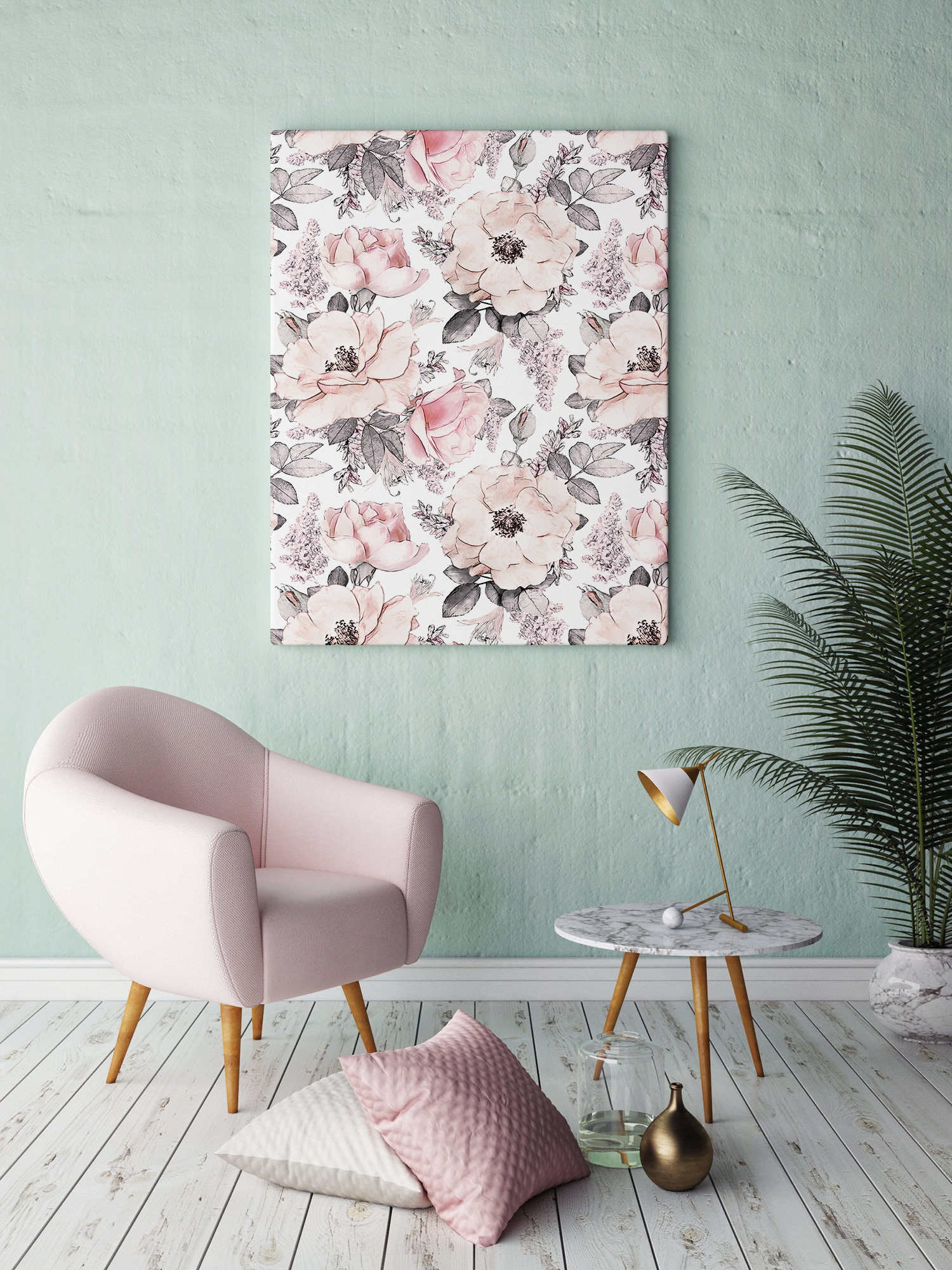 Light Pink Roses, Canvas Print, Botanical Print, Modern Wall Decor ...