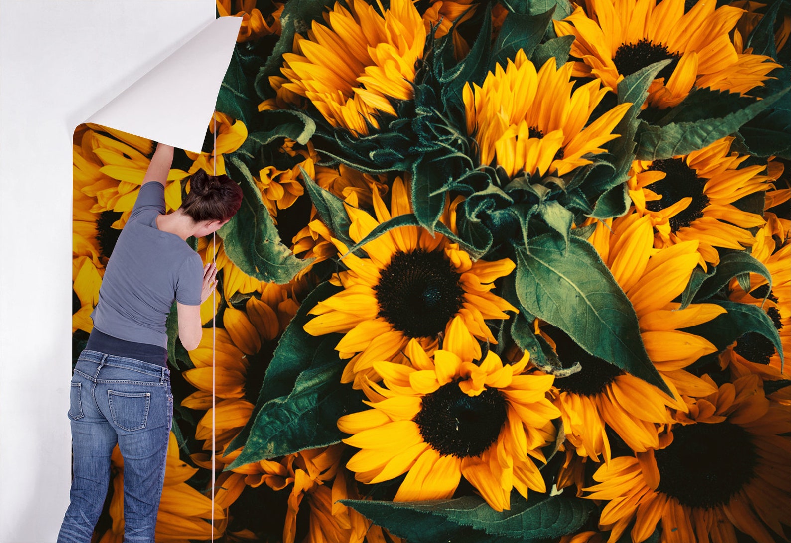 Sunflowers Wallpaperprint Paintinghome Decorwall | Etsy