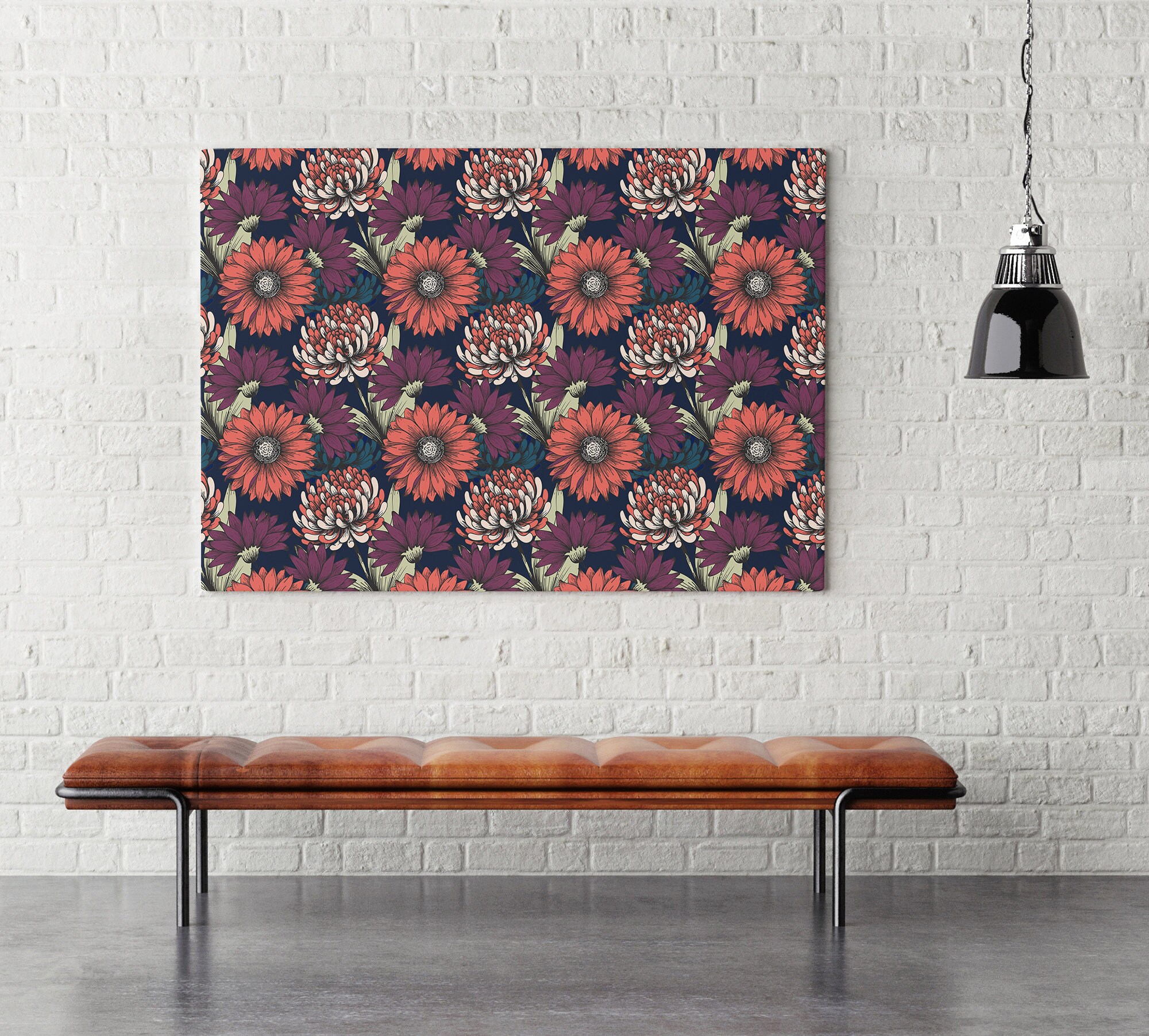 Red and Purple Floral Pattern Canvas Print, Botanical Print, Modern ...