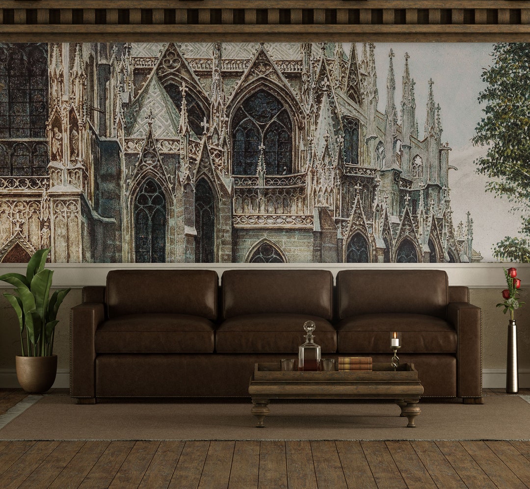 Gothic Cathedral Wallpaper, Vintage Painting Wall Mural | Peel and ...