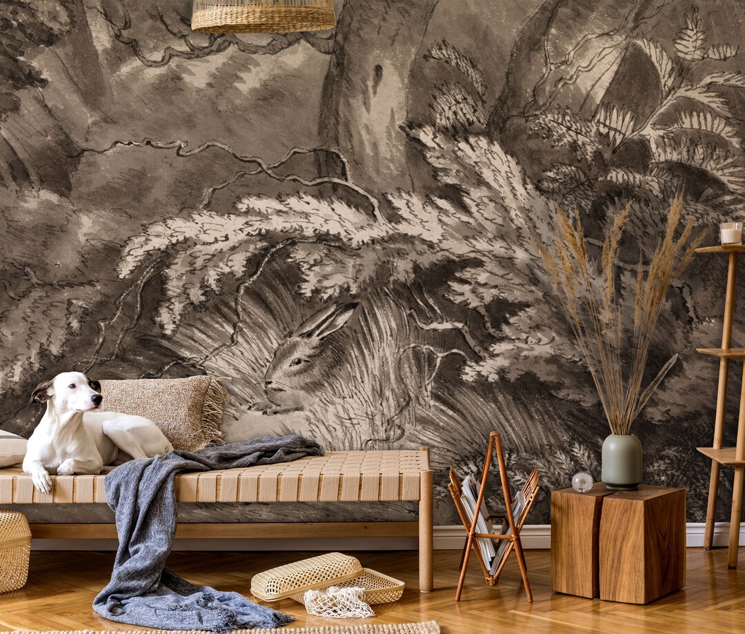 Hare Woodland Wallpaper, Peel and Stick or Vinyl - Etsy