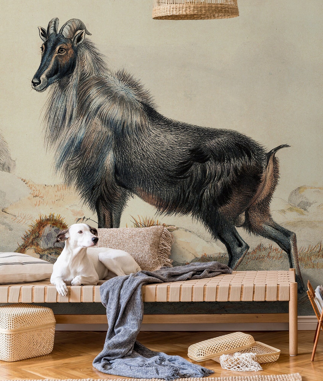Vintage Goat Wallpaper, Old Animal Painting | Peel and Stick (self ...