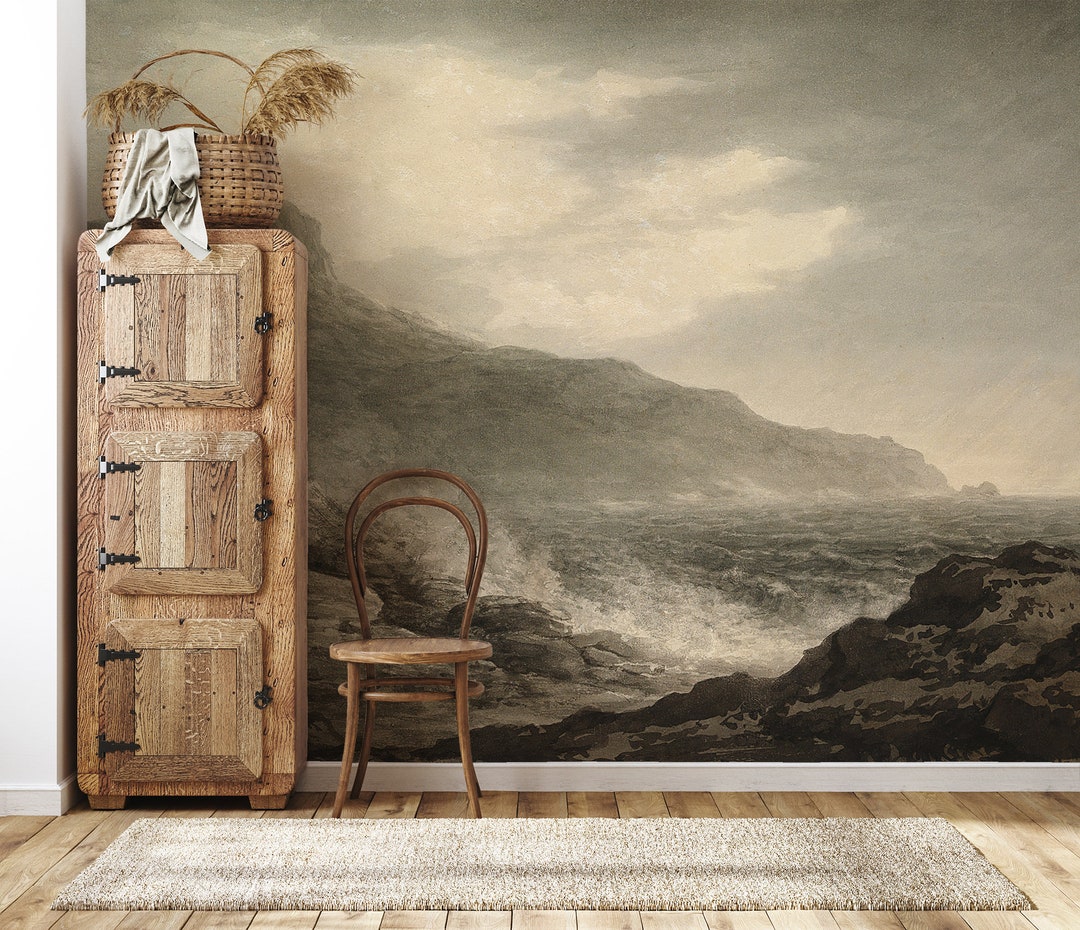 Sepia Sea and Beach Marine Vintage Scenic Landscape Wallpaper | Peel ...