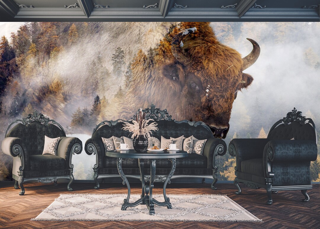 Bison Wall Mural Animal Wallpaper | Self-adhesive, Removable, Peel ...