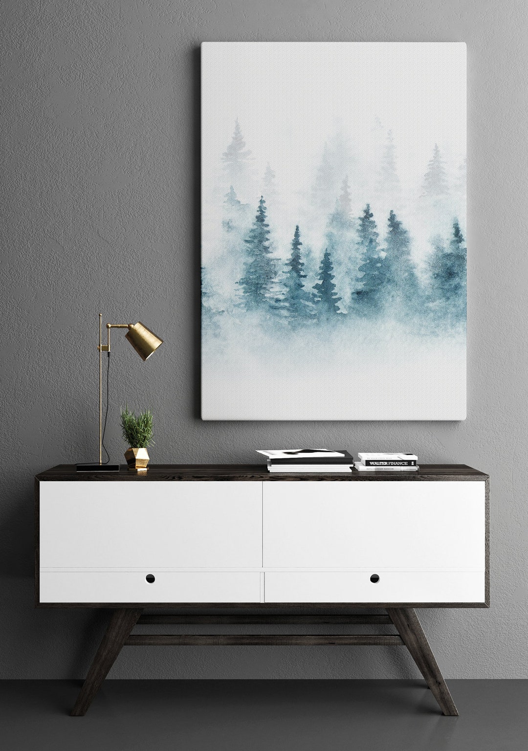 Watercolor Winter Conifer Forest Canvas Print, Botanical Print, Modern ...