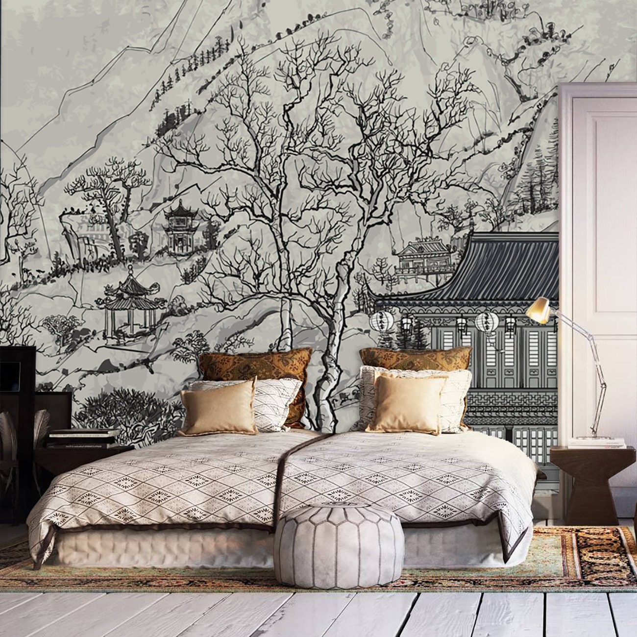 Chinese landscape wallpaper print home decorwall | Etsy