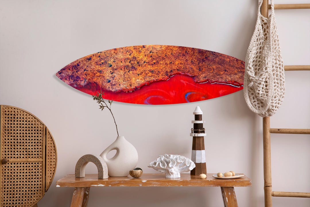 Abstract Red Surfboard Wall Decor, Handmade Boho Style Home Decor ...
