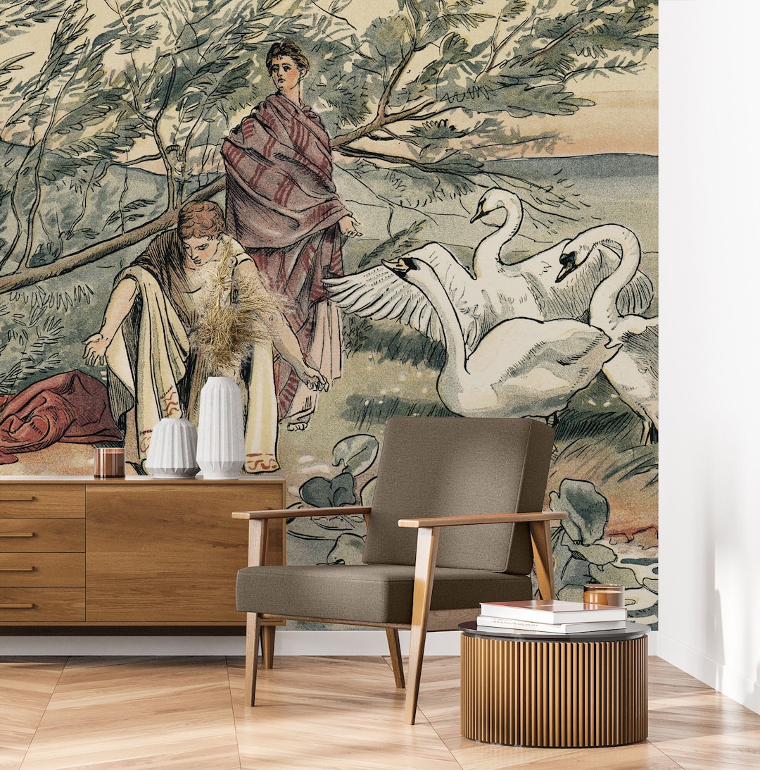 Abstract Wallpaper With Geese, Wall Mural | Peel and Stick (self ...