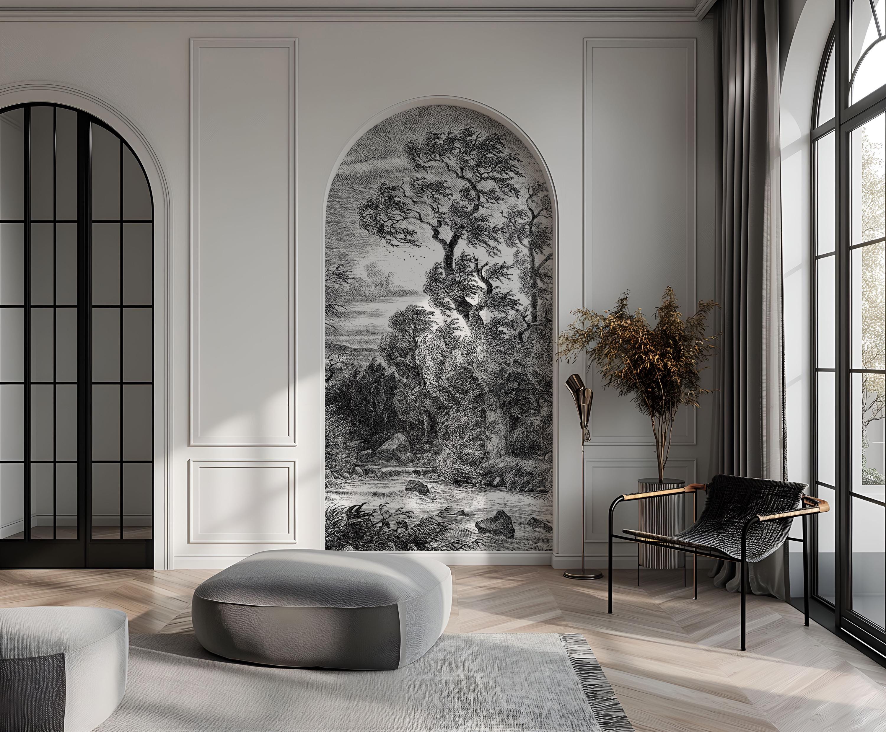 Black & White Landscape Arch Wall Decal, Peel and Stick Wallpaper - Etsy
