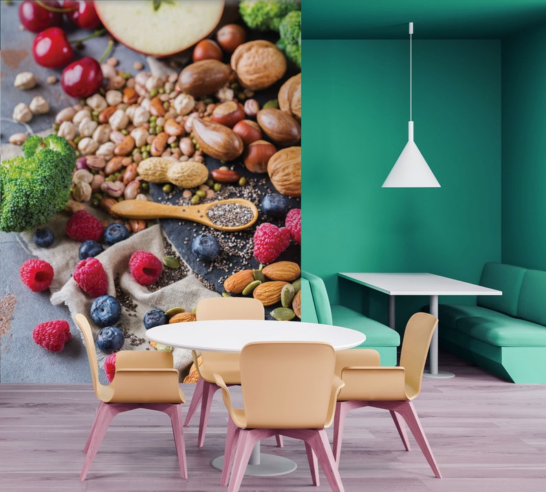 Colorful Food Wallpaper, Veggies, Fruits, Nuts, Peel and Stick Vinyl - Etsy