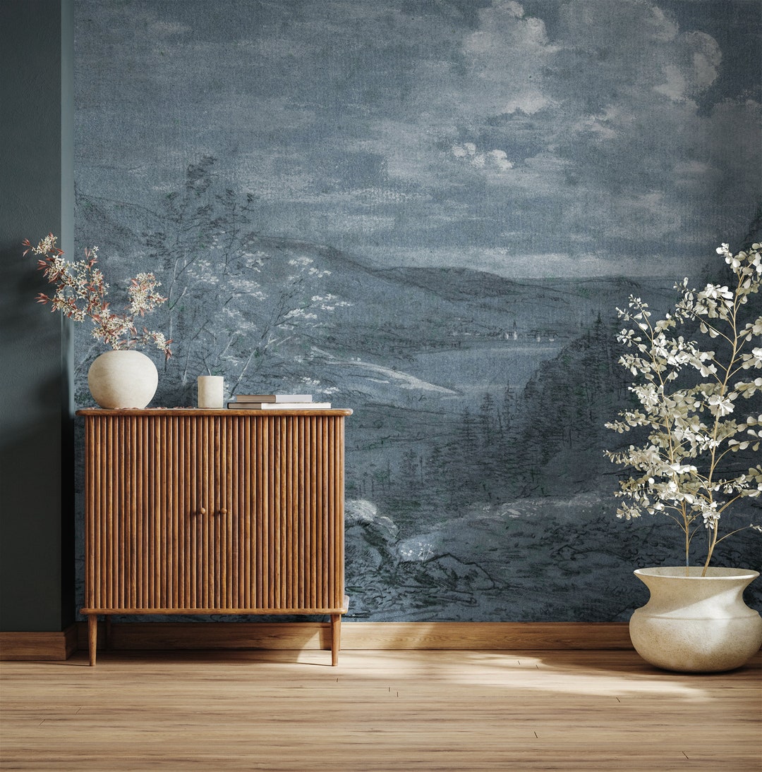 Blue Scenic Wallpaper, Landscape Wall Mural | Peel and Stick (self ...