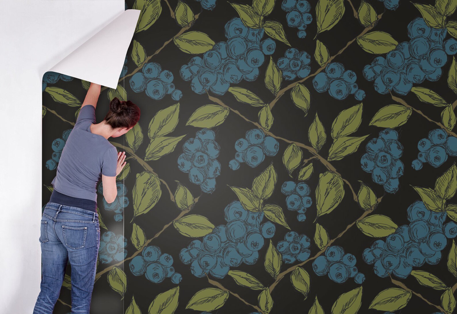 Fruit Blueberries Dark Wallpaper,home Decor, Wall Decal, Removable Peel ...