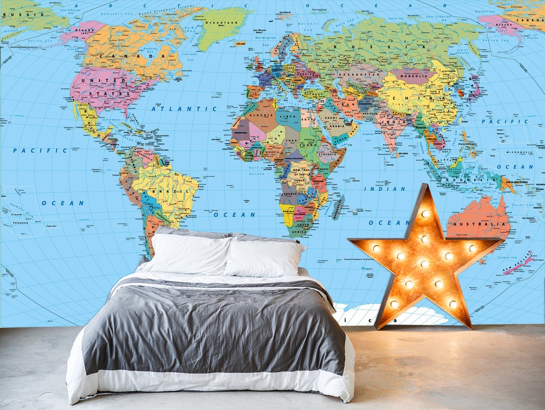 World Map Mural,print Painting,home Decor,wall Decal,removable Peel and ...