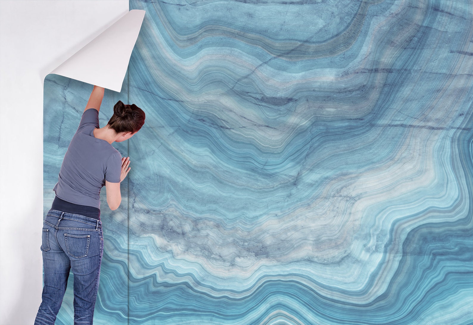 Abstract Blue Marble, Adhesive, Peel and Stick Wall Mural - Etsy