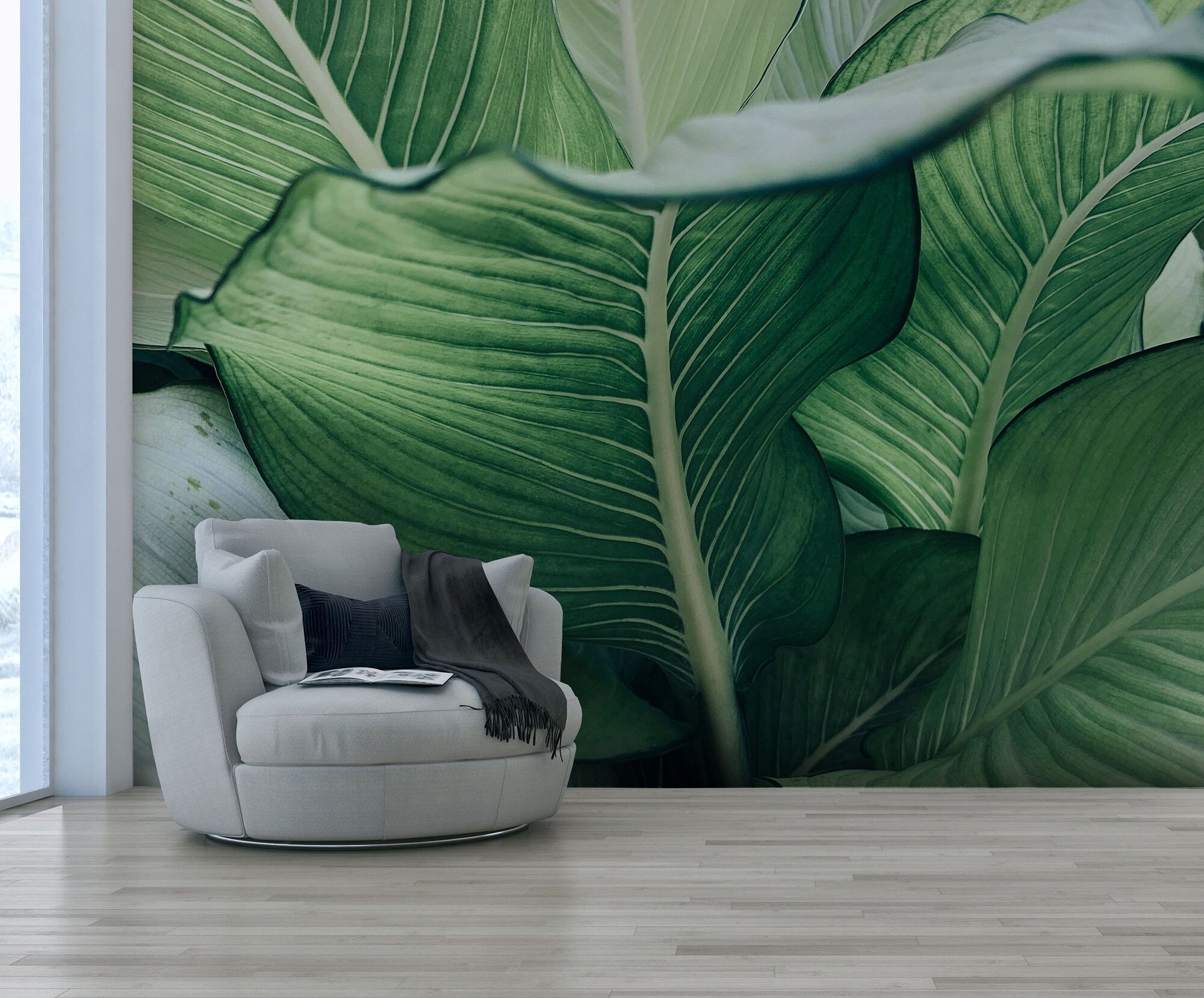 Big Green Tropical Leaf Photo Wallpaper Self-adhesive | Etsy