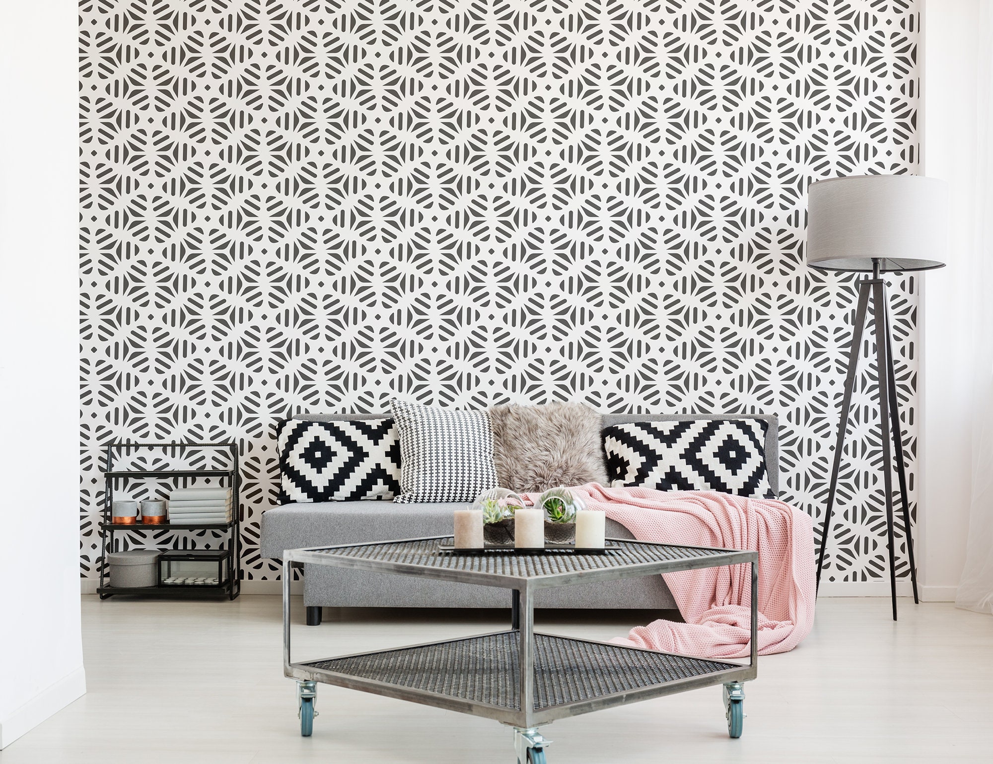 White and Gray Vector Pattern Wallpaper, Peel & Stick, Self Adhesive ...