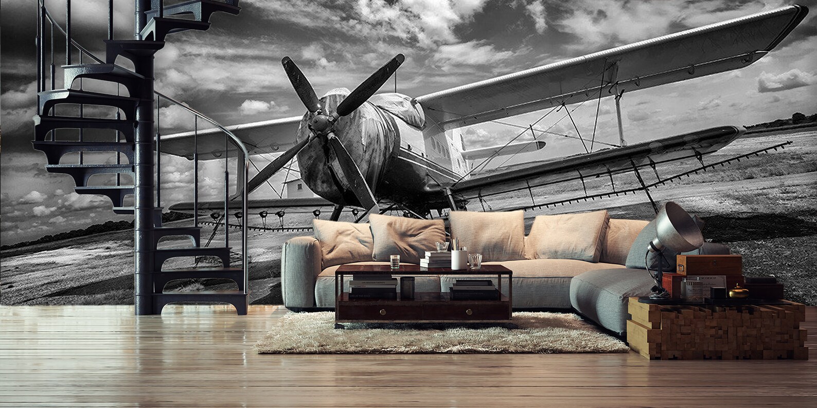 Vintage Airplane Mural, Removable Wall Decal, Peel and Stick Wallpaper ...