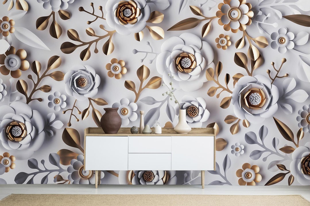 Abstract Flower Wallpaper, Floral Botanical Wall Mural, Home Decor ...