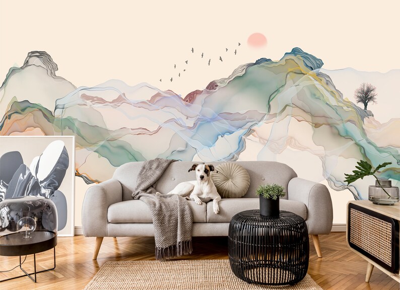 Abstract Japanese Art Wallpaper, Painted Landscape Mural | Self ...