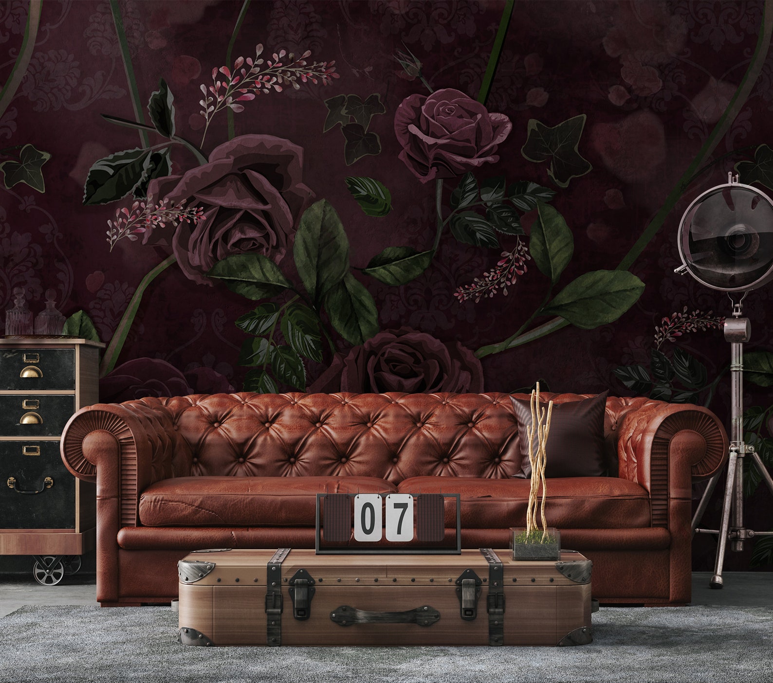Dark Burgundy Rose Mural, Big Flowers Wallpaper* | Self-adhesive ...