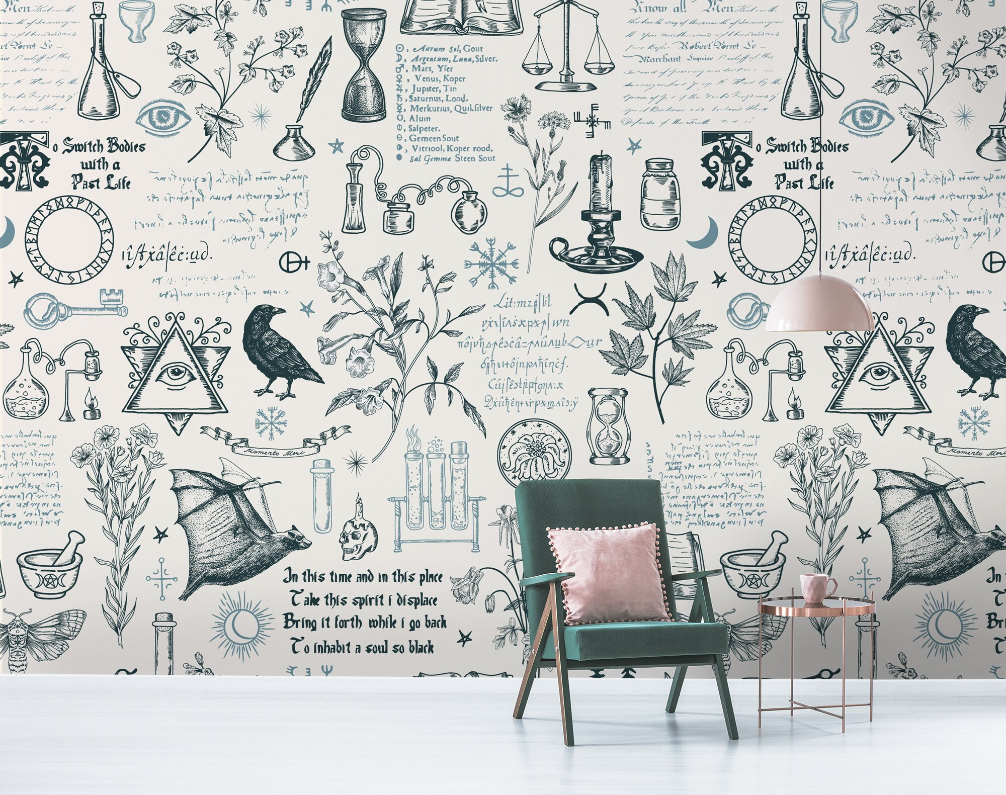 Alchemy Wallpaper, Ravens, Bats, Mystic Symbols, Peel and Stick - Etsy UK