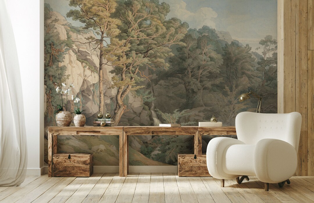 Vintage Scenic Wall Mural, Old Painting Landscape Wallpaper | Peel and ...