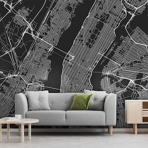 Black New York Map Wallpaper | Peel and Stick Vinyl - Etsy