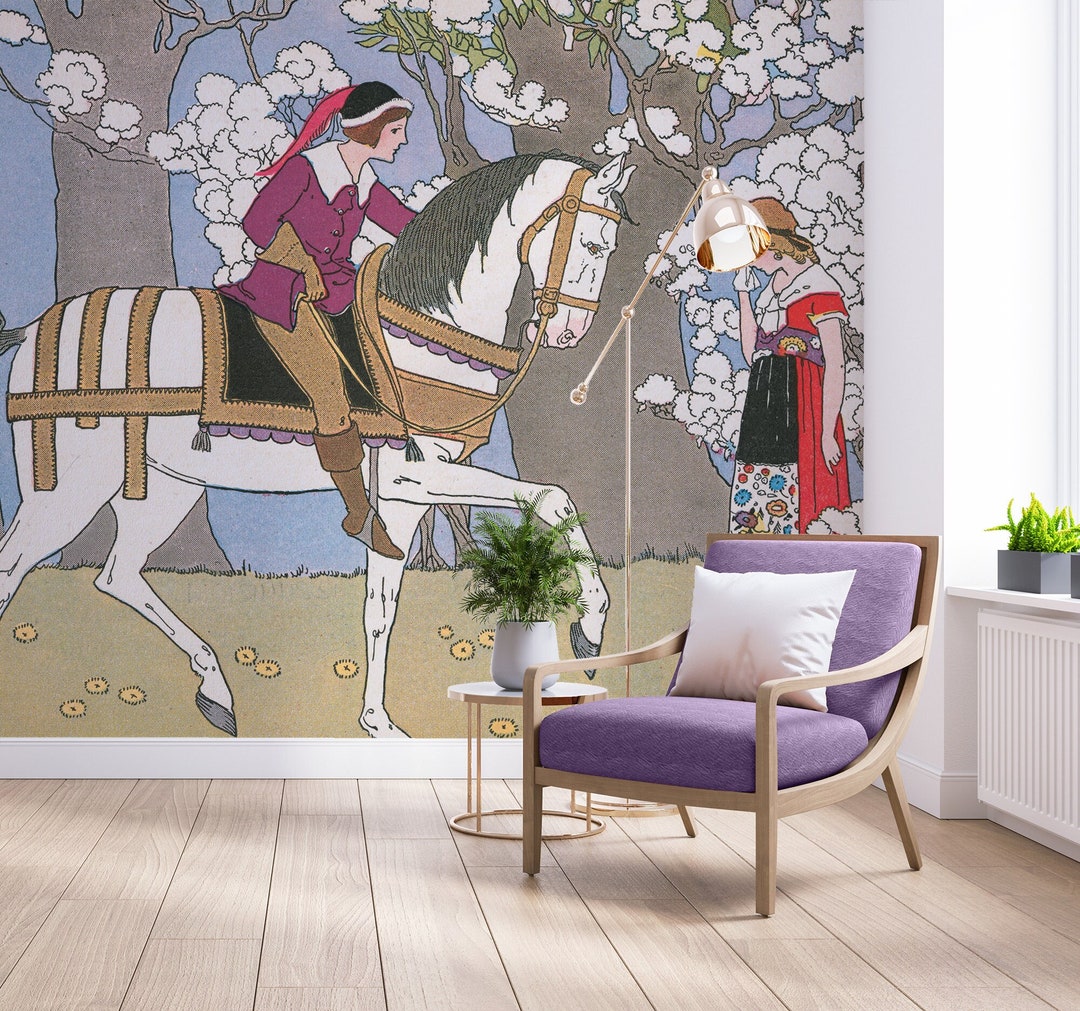 Watercolor Wallpaper With Prince Charming, Wall Mural | Peel and Stick ...