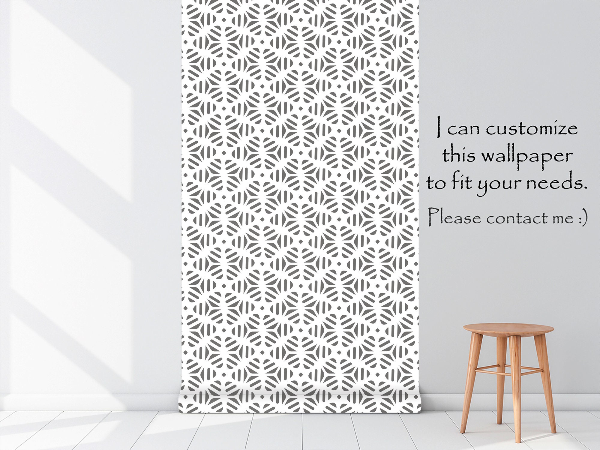 White and Gray Vector Pattern Wallpaper, Peel & Stick, Self Adhesive ...