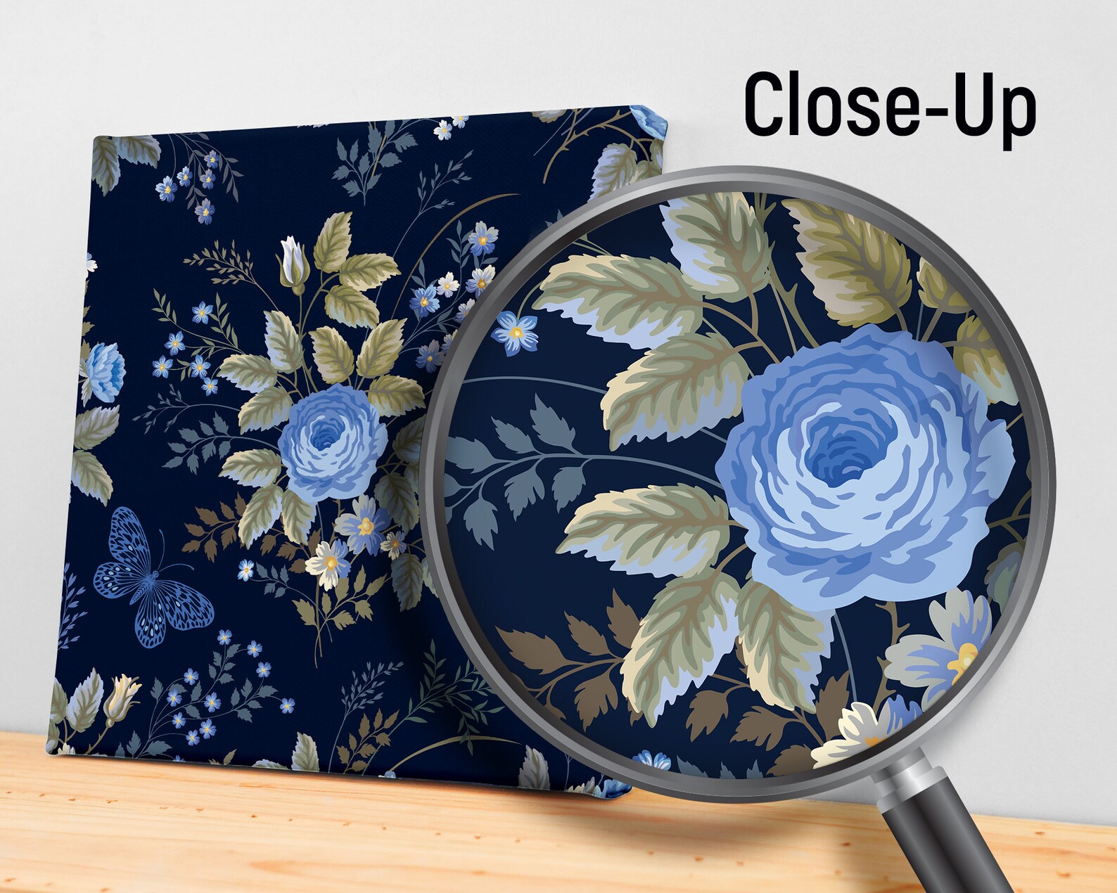 Blue Rose & Butterfly, Canvas Print, Botanical Print, Modern Wall Decor ...