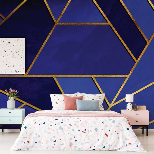 Navy Gold Wallpaper - Etsy