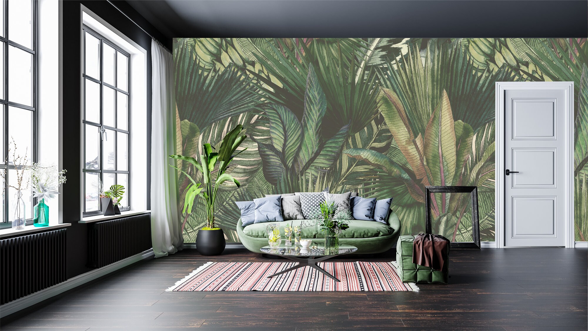 Watercolor Jungle Pattern Wallpaper Green Exotic Plants Mural - Etsy ...