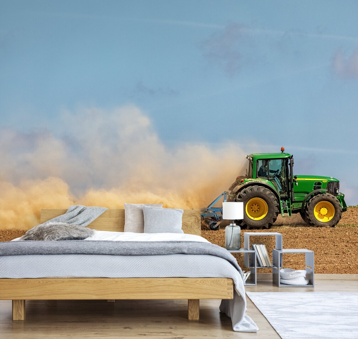 Wallpaper With a Tractor on a Field Self Adhesive Peel and - Etsy