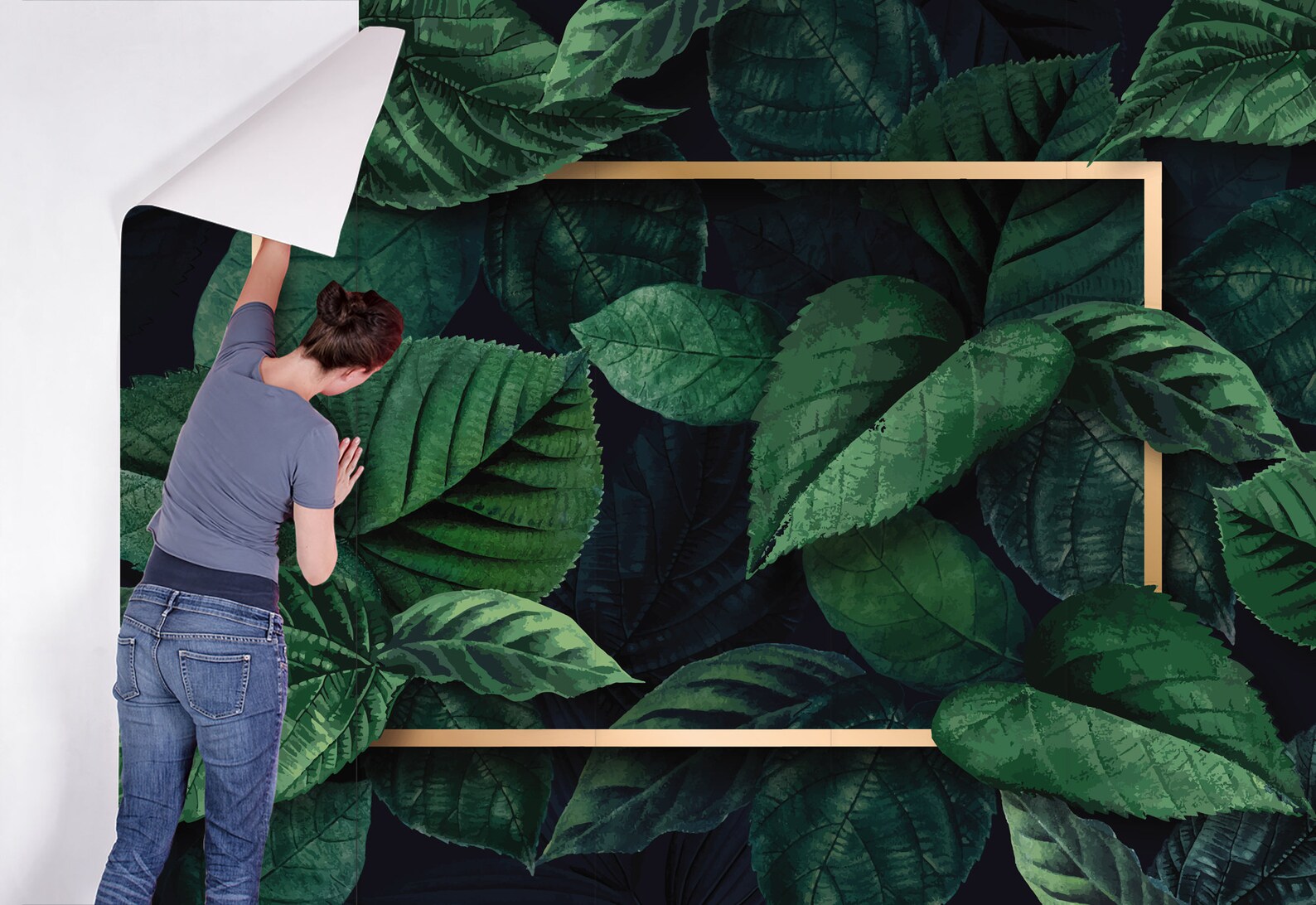 Dark Green Leaves & Rectangle Wallpaper Self Adhesive Peel - Etsy