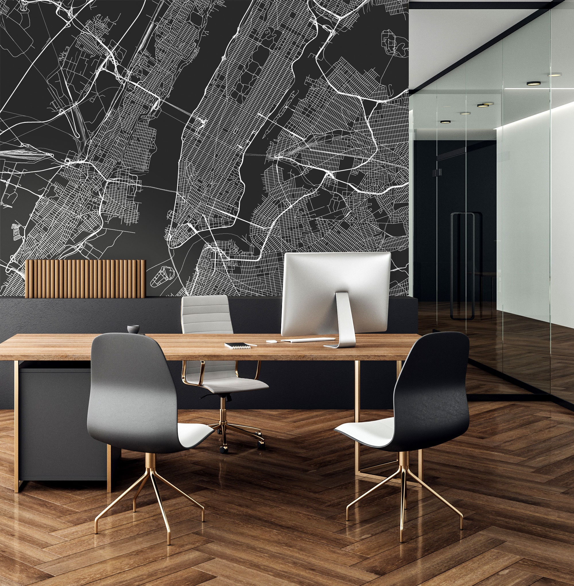 Black New York Map Wallpaper | Peel and Stick Vinyl - Etsy