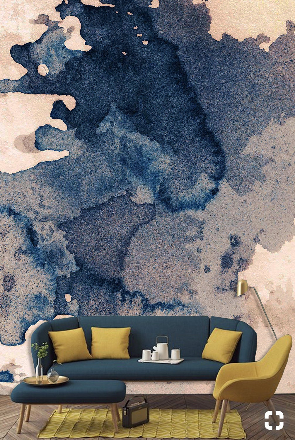 Blue Ink Wallpaper, Abstract Home Decor, Wall Decal, Removable Peel and ...