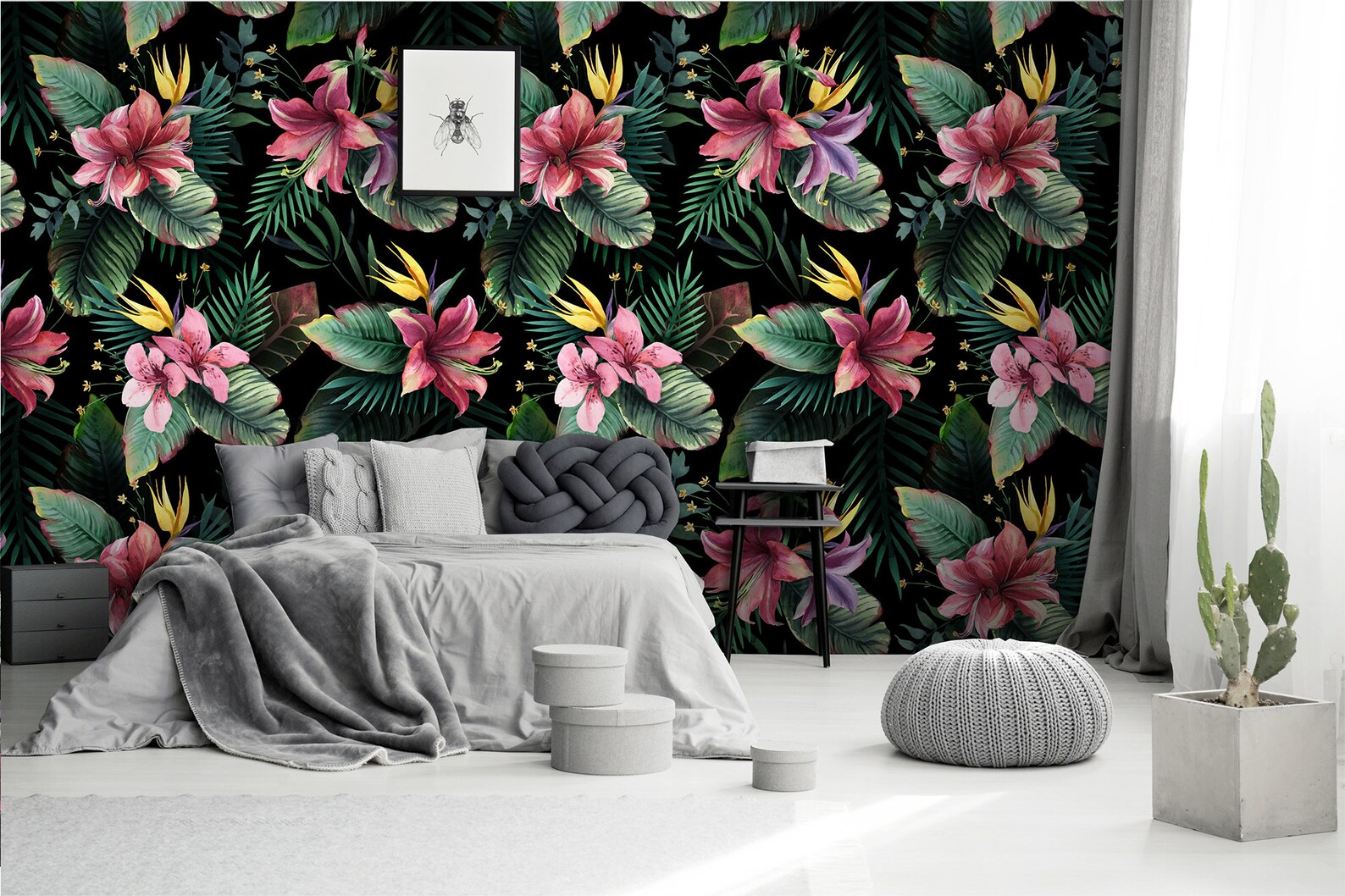 Tropical Wallpaper With Watercolor Flowers and Leaves | Etsy