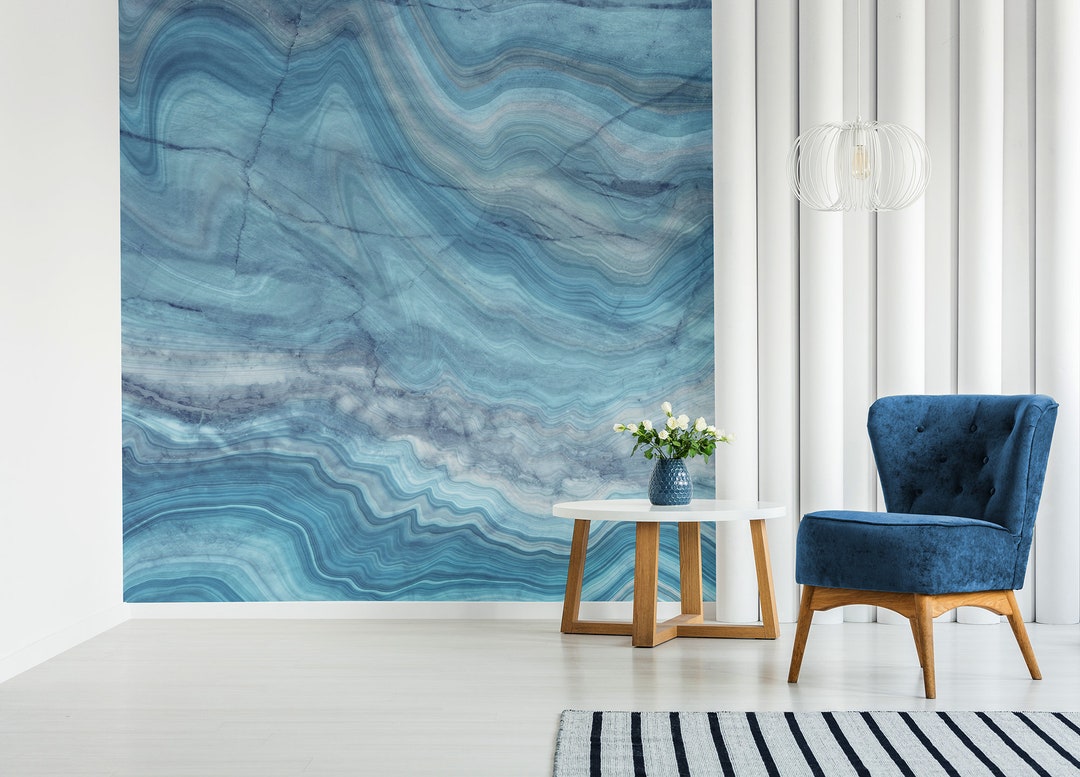 Abstract Blue Marble, Adhesive, Peel and Stick Wall Mural - Etsy