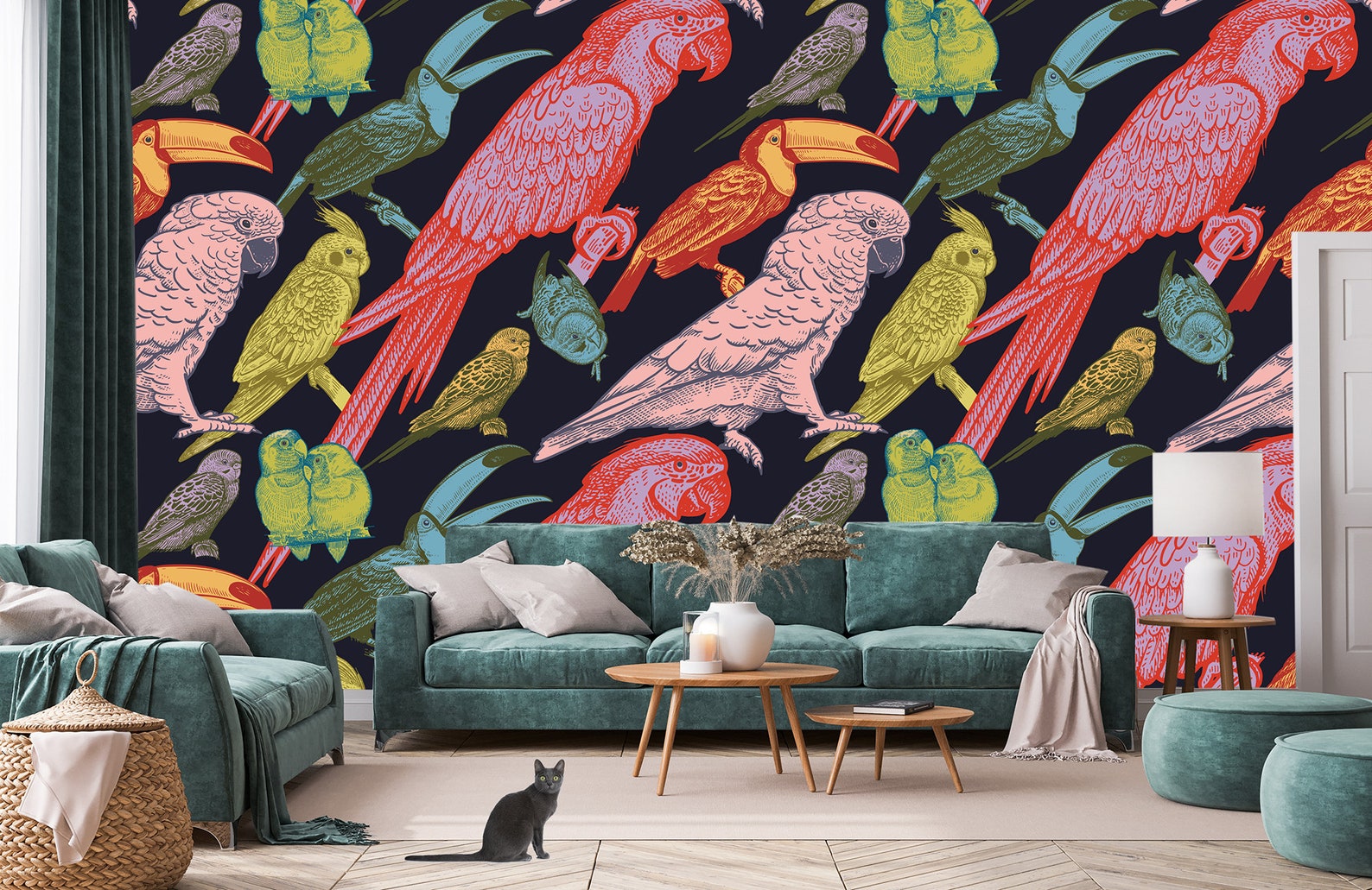 Tropical Colorful Parrots Wallpaper Birds Pattern Jungle - Etsy