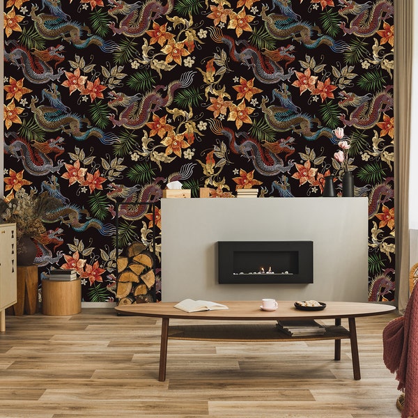 Asian Style Black Wallpaper - Etsy